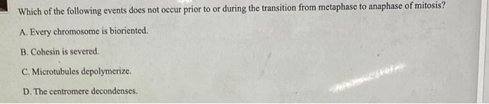 Solved Which of the following events does not occur prior to | Chegg.com