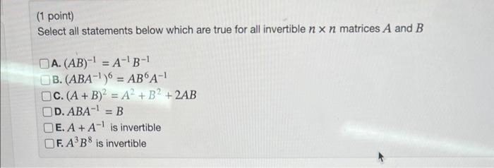 Solved (1 point) Select all statements below which are true | Chegg.com