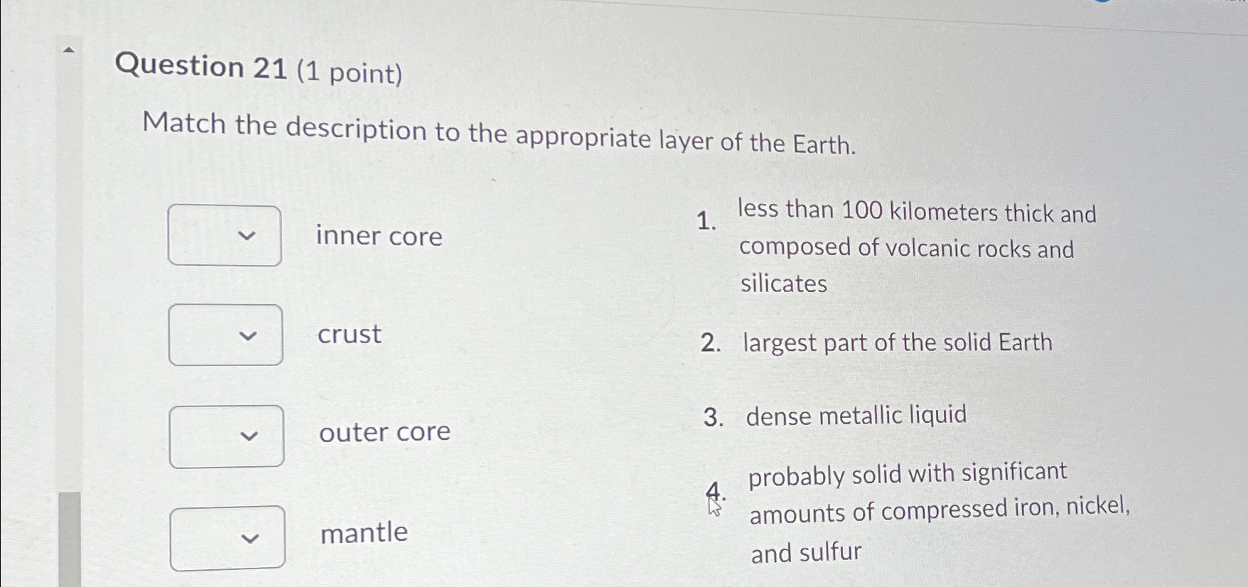 Solved Question 21 (1 ﻿point)Match the description to the | Chegg.com