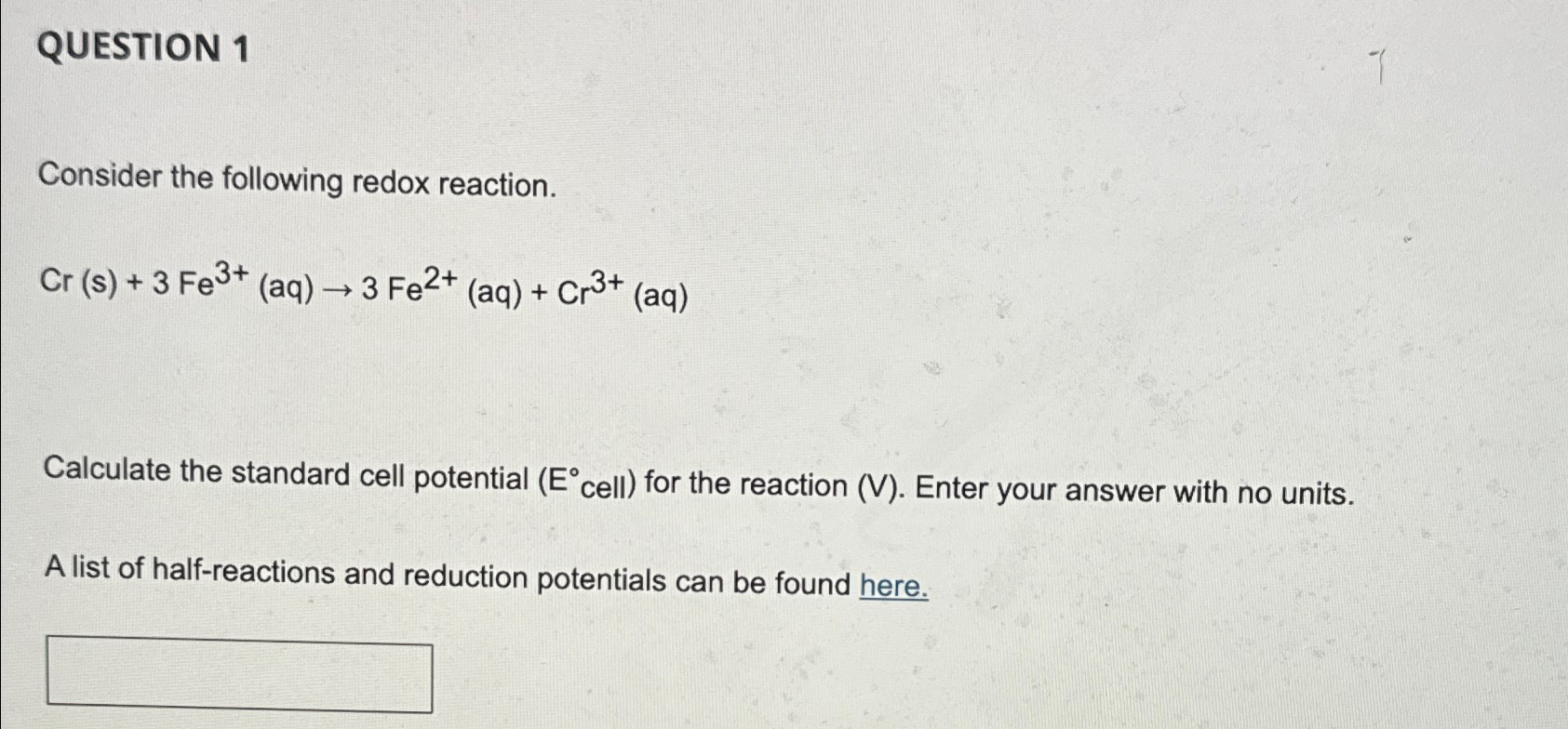 Solved QUESTION 1Consider the following redox | Chegg.com
