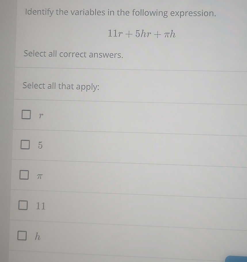 Solved Identify the variables in the following | Chegg.com