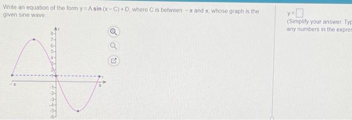 Solved Write an equation of the form y=Asin(x−C)+D, where C | Chegg.com