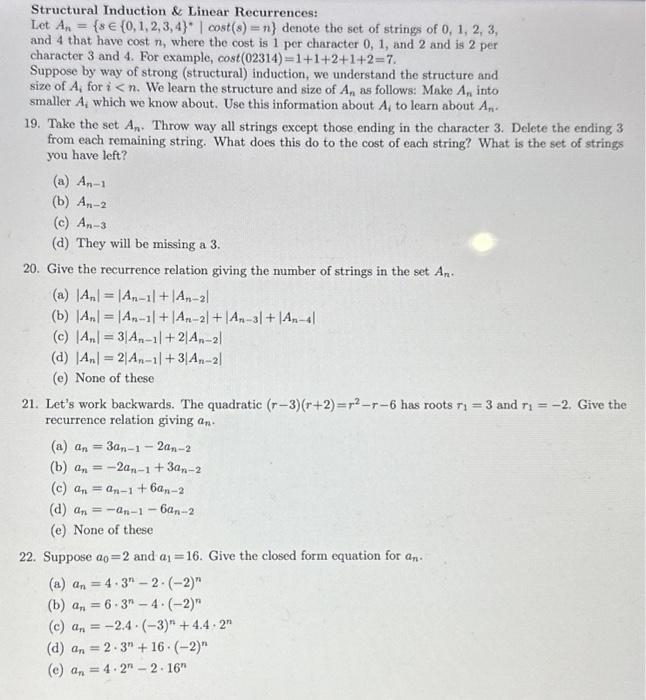 Solved Structural Induction \& Linear Recurrences: Let | Chegg.com