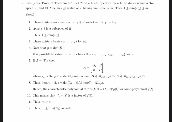 Solved 2. Justify the Proof of Theorem 5.7: Let T be a | Chegg.com