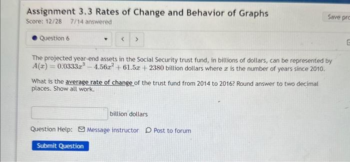 Solved Assignment 3.3 Rates of Change and Behavior of Graphs | Chegg.com