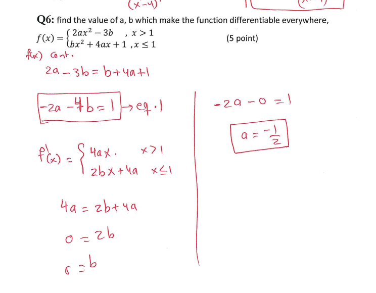 Solved Q6: find the value of a,b ﻿which make the function | Chegg.com