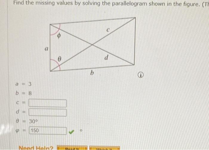Solved Find the missing values by solving the parallelogram | Chegg.com
