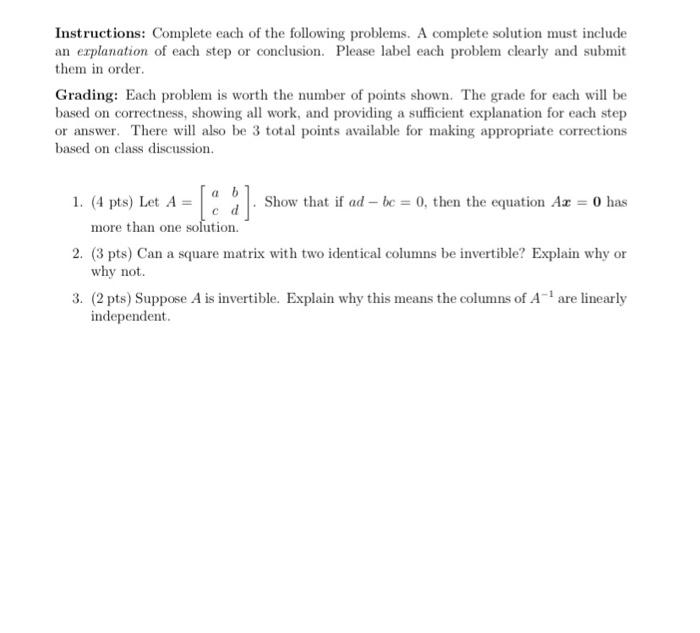 Solved Instructions: Complete each of the following | Chegg.com