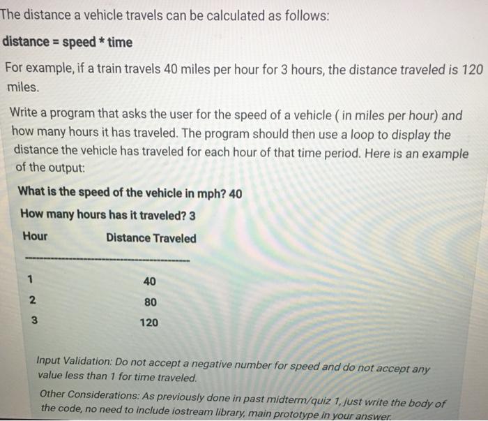 Solved The distance a vehicle travels can be calculated as | Chegg.com