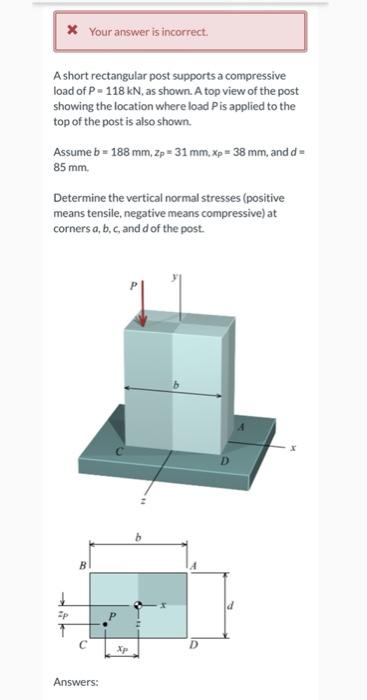 A short rectangular post supports a compressive load | Chegg.com