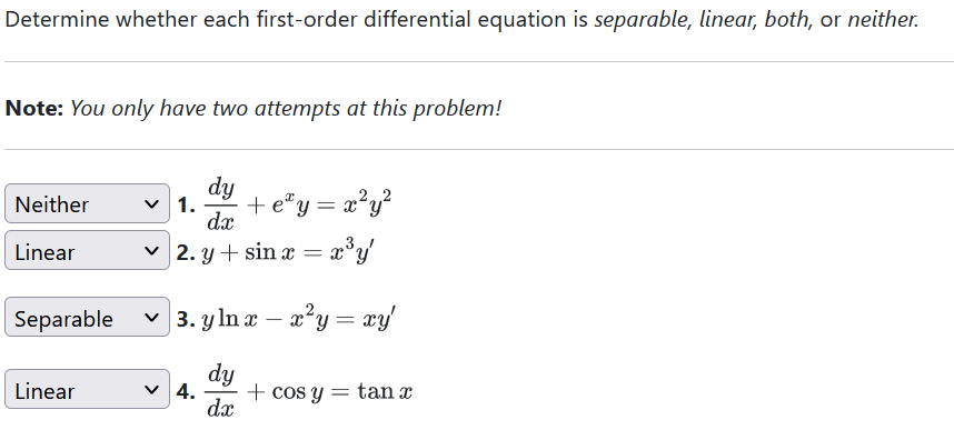 Solved Determine whether each first-order differential | Chegg.com