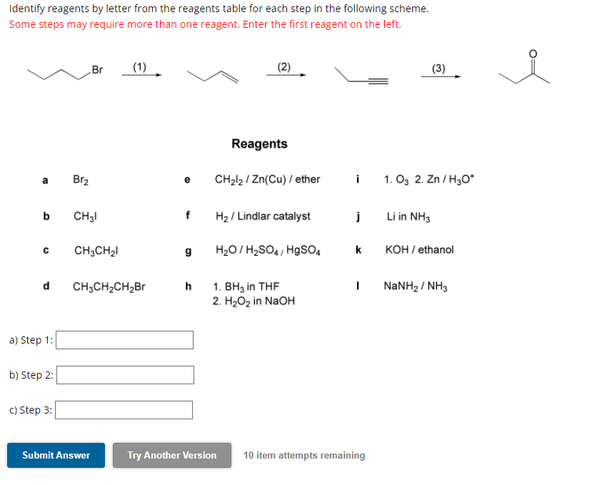 Solved Identify reagents by letter from the reagents table | Chegg.com