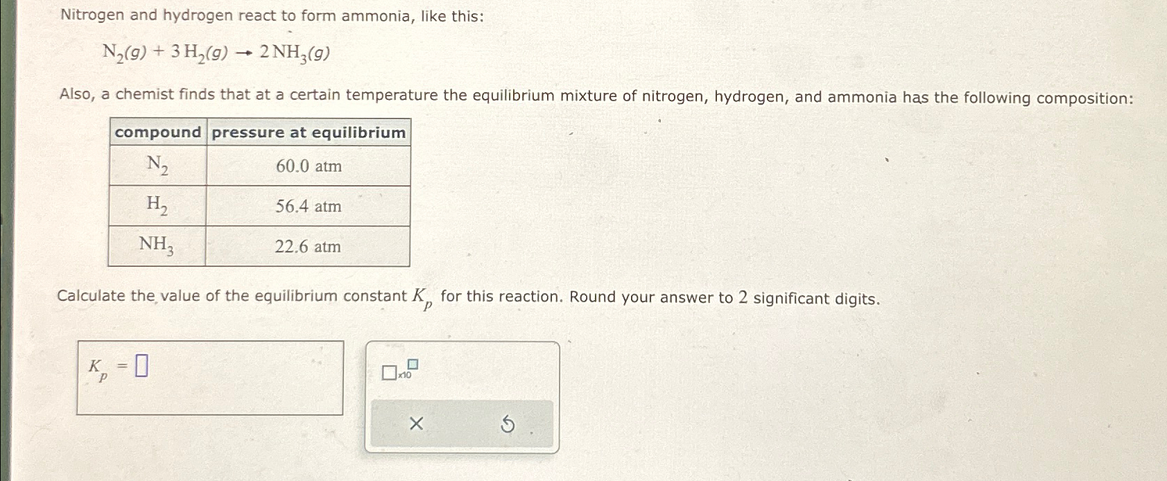 Solved Nitrogen and hydrogen react to form ammonia, like | Chegg.com