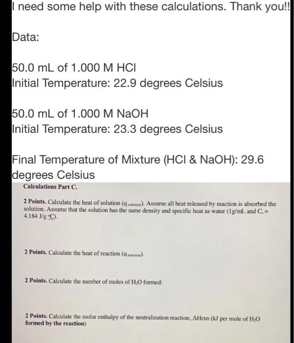 Solved need some help with these calculations. Thank you!! | Chegg.com