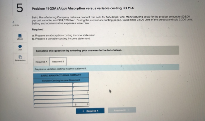 Solved Problem 11-23A (Algo) Absorption versus variable | Chegg.com