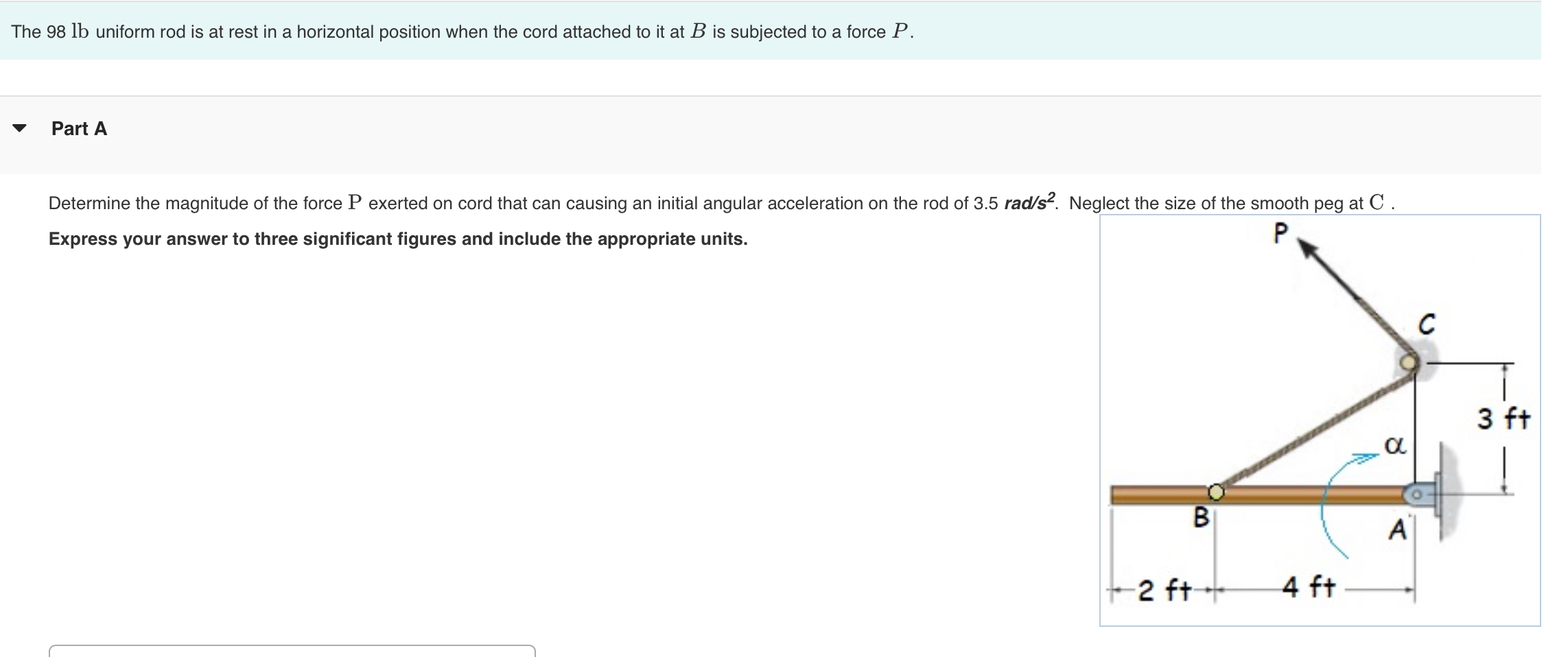Solved The 98lb ﻿uniform rod is at rest in a horizontal | Chegg.com