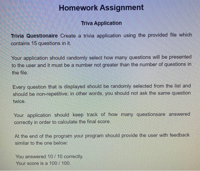 Solved Homework Assignment Triva Application Trivia | Chegg.com Solved Homework Assignment Triva Application Trivia | Chegg.com