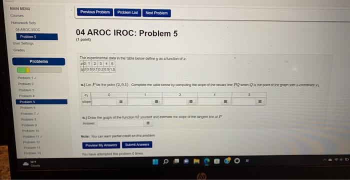 Solved 04 AROC IROC: Problem 5 (1 point) The exbetimental | Chegg.com