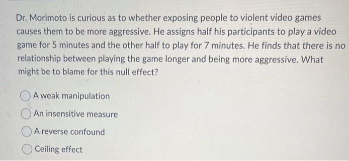 Solved Dr. Morimoto is curious as to whether exposing people | Chegg.com