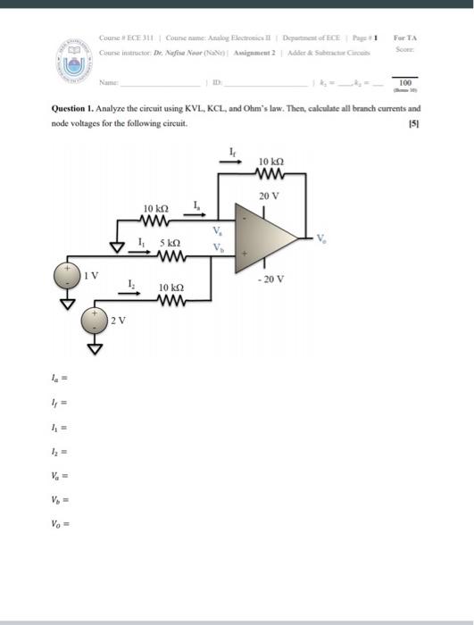 Solved Course ECE 31 Counc nume Amulong Electronic | Chegg.com