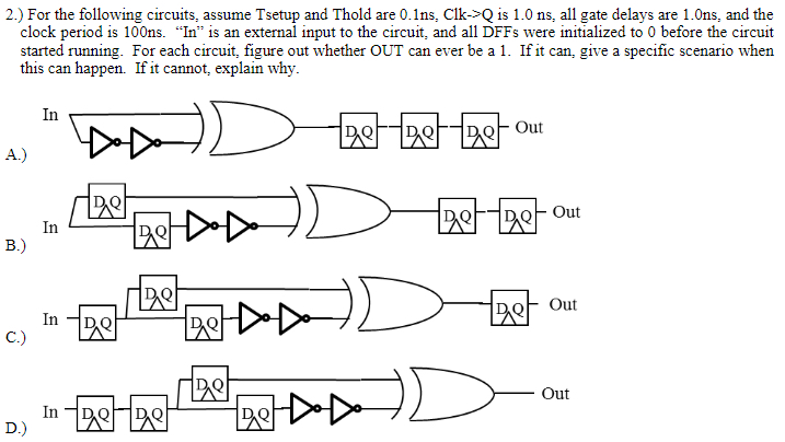 Solved 2.) ﻿For the following circuits, assume Tsetup and | Chegg.com