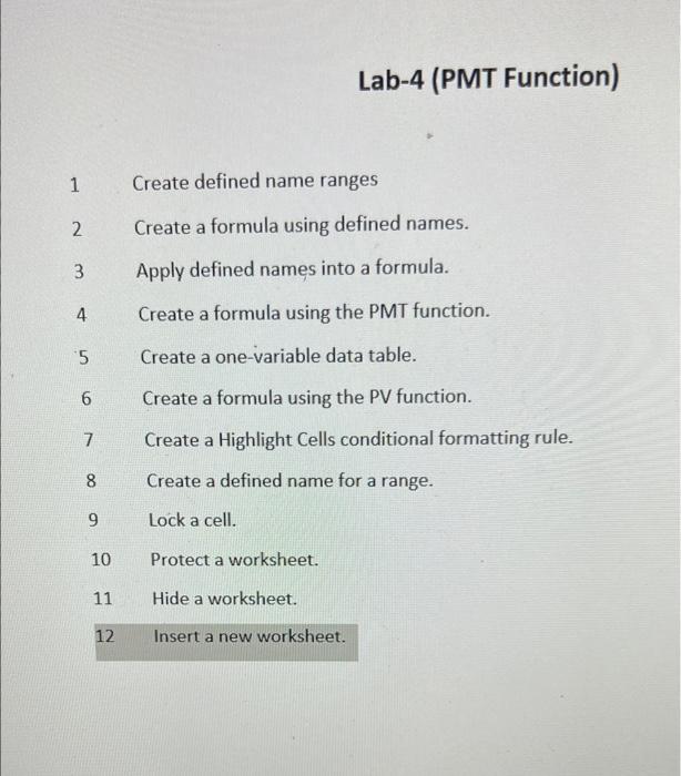 Solved Lab-4 (PMT Function) 1 Create defined name ranges 2 | Chegg.com