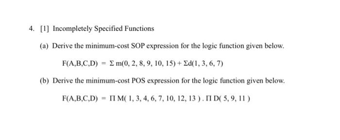 Solved 4. [1] Incompletely Specified Functions (a) Derive | Chegg.com