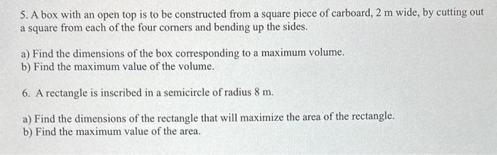 Solved 5. A box with an open top is to be constructed from a | Chegg.com