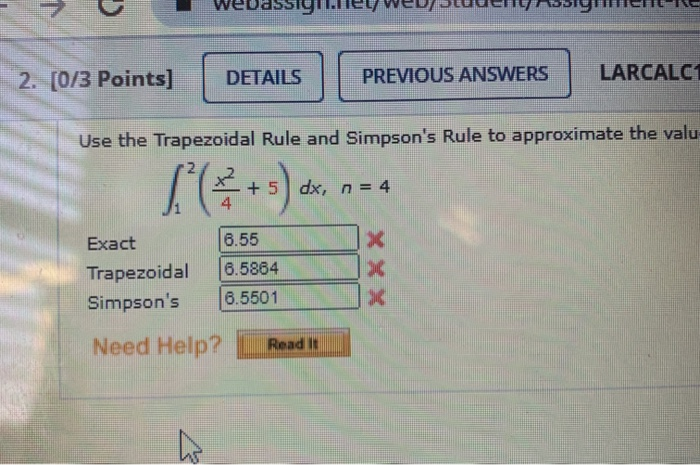 Solved use the trapezoidal rule and simpsons rule to | Chegg.com