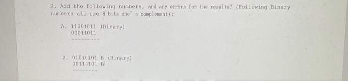 Solved 2. Add the following numbers, and any errors for the | Chegg.com