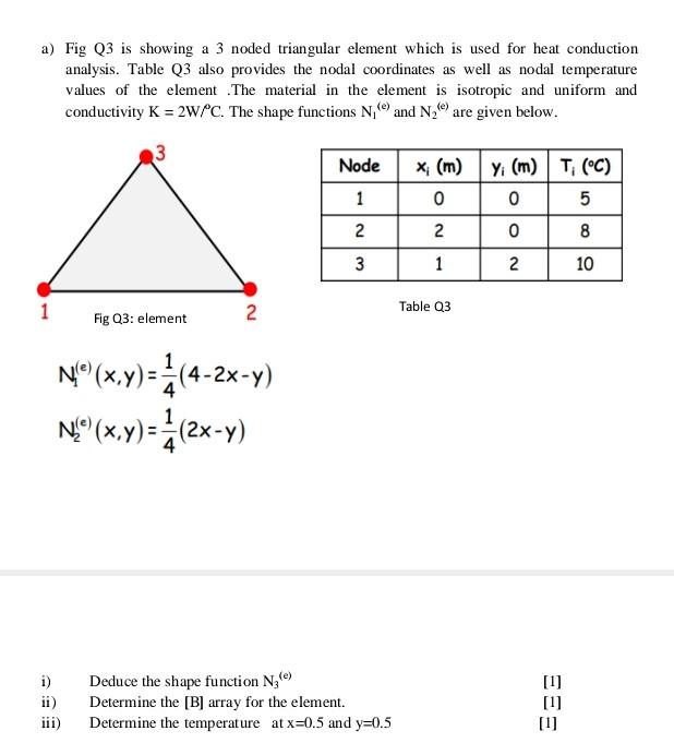 Solved a) Fig Q3 is showing a 3 noded triangular element | Chegg.com