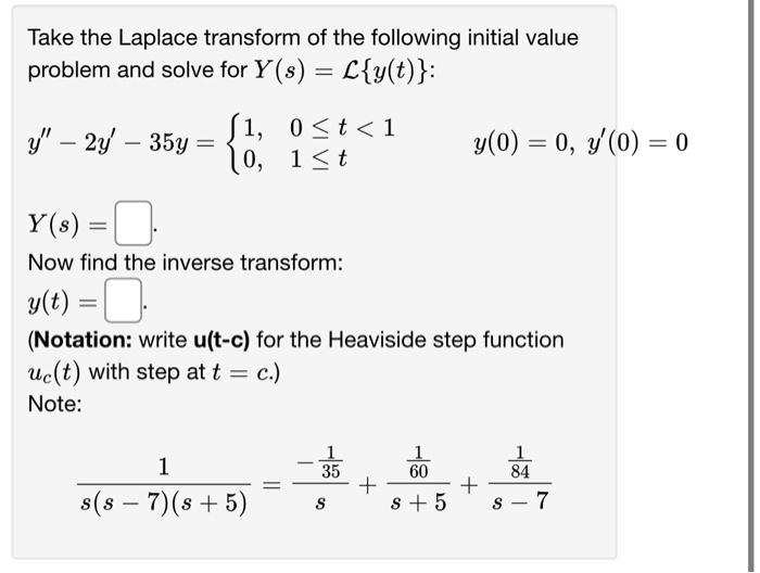 Solved Take the Laplace transform of the following initial | Chegg.com