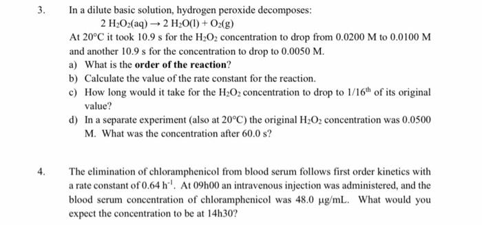 Solved 3. In a dilute basic solution, hydrogen peroxide | Chegg.com
