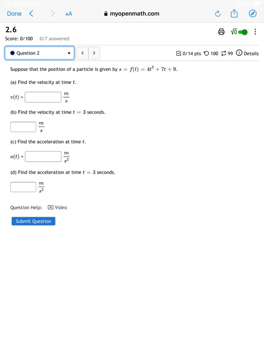 Solved Done AA Amyopenmath.com 2.6 VO : Score: 0/1000/7 | Chegg.com