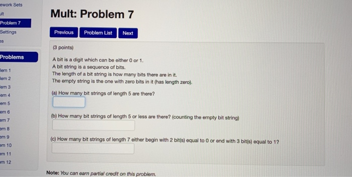 Solved ework Sets Mult: Problem 7 Problern 7 Settings | Chegg.com