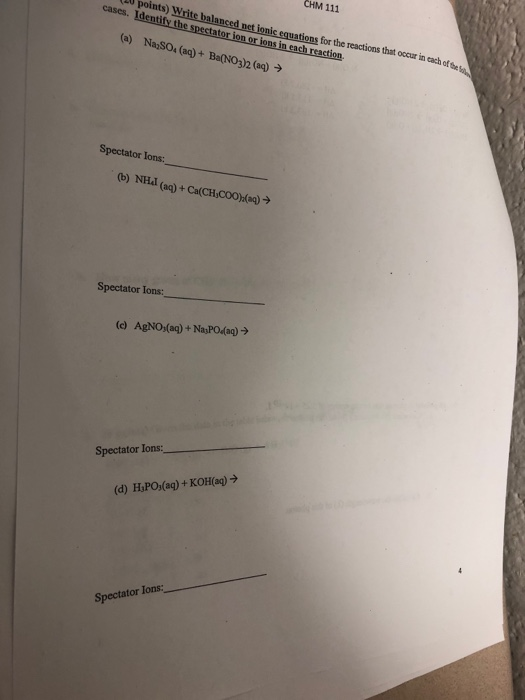 Solved 20 points) Write balanced net ionic equations for the | Chegg.com