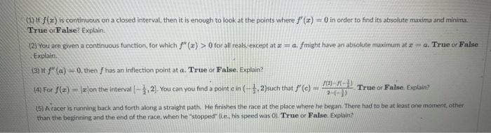 Solved (1) If f(x) is continuous on a closed interval, then | Chegg.com
