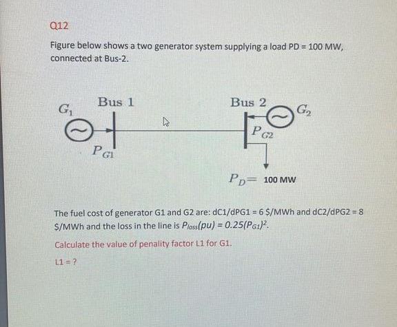 Solved Q12 Figure below shows a two generator system | Chegg.com
