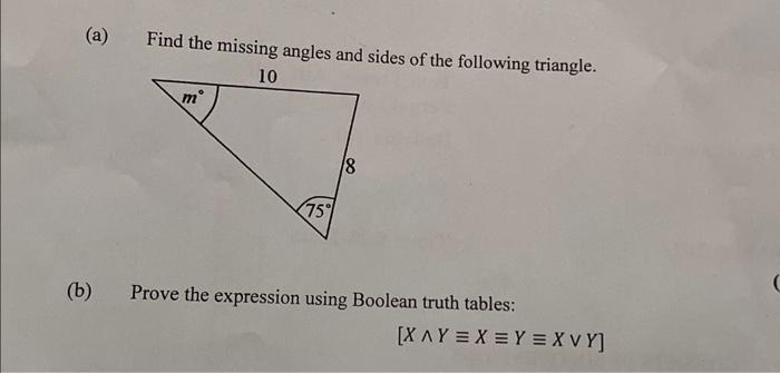 Solved (a) Find the missing angles and sides of the | Chegg.com