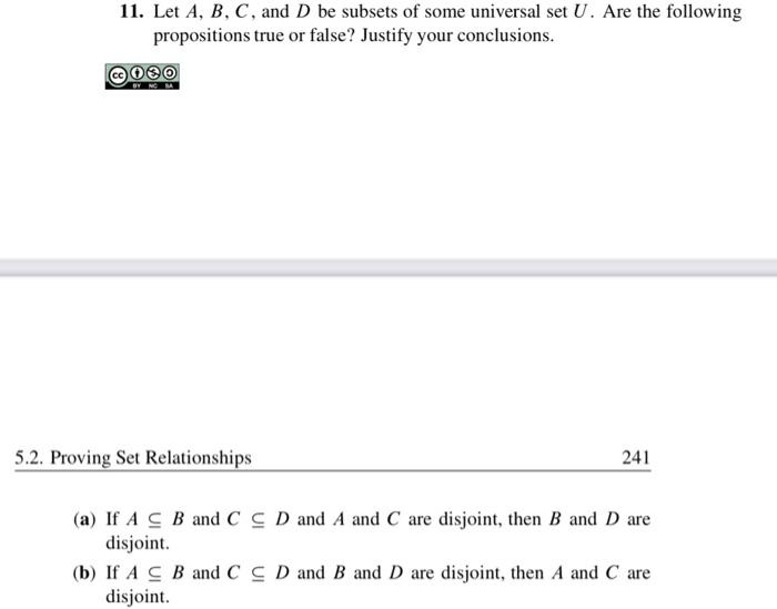 Solved 11. Let A,B,C, and D be subsets of some universal set | Chegg.com