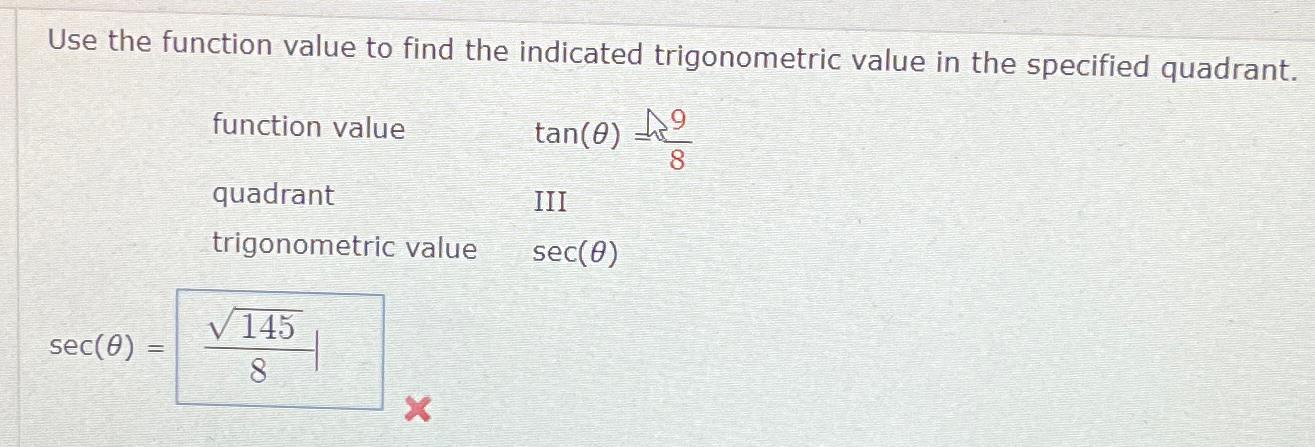 Solved Use the function value to find the indicated | Chegg.com