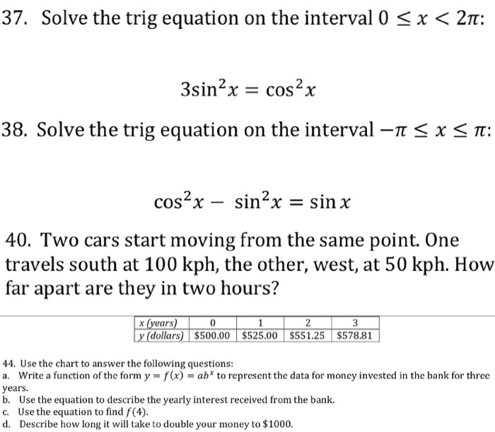 Solved 37. Solve the trig equation on the interval 0