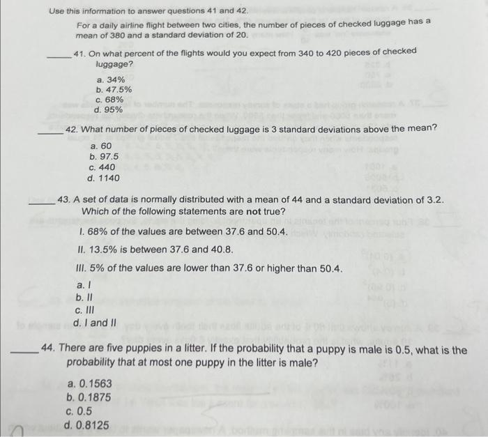 Solved Use this information to answer questions 41 and 42 . | Chegg.com