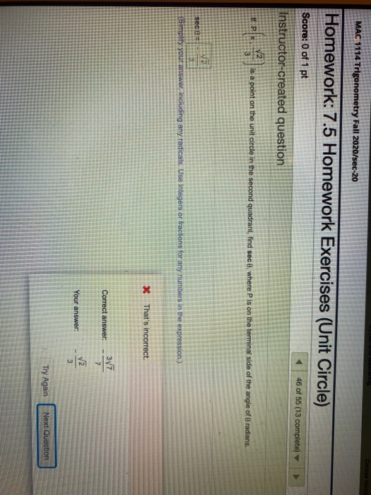Solved Course Hom MAC 1114 Trigonometry Fall 2020/sec-20 | Chegg.com