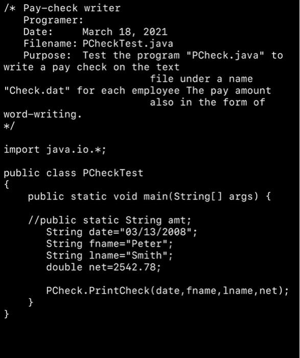 Solved PCheck and PCheckTest, show how to print iut a chcek. | Chegg.com