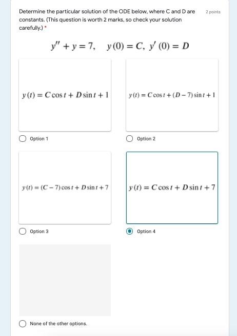 Solved 2 points Determine the particular solution of the ODE | Chegg.com