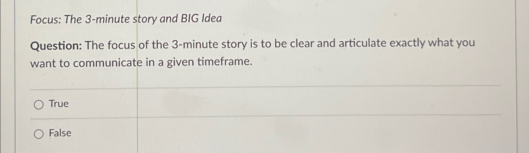 Solved Focus: The 3-minute story and BIG IdeaQuestion: The | Chegg.com