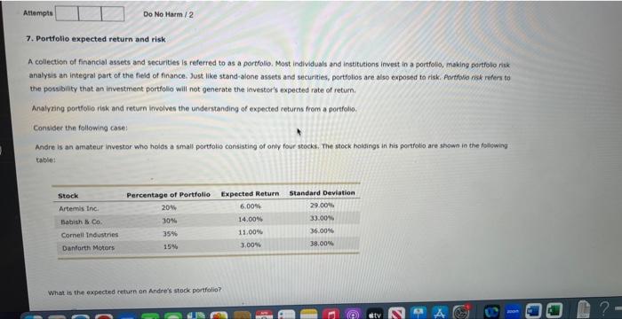 Solved 7. Portfolio expected return and risk A collection of | Chegg.com