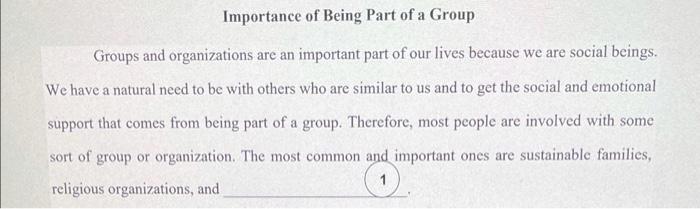 Solved Importance of Being Part of a Group Groups and | Chegg.com