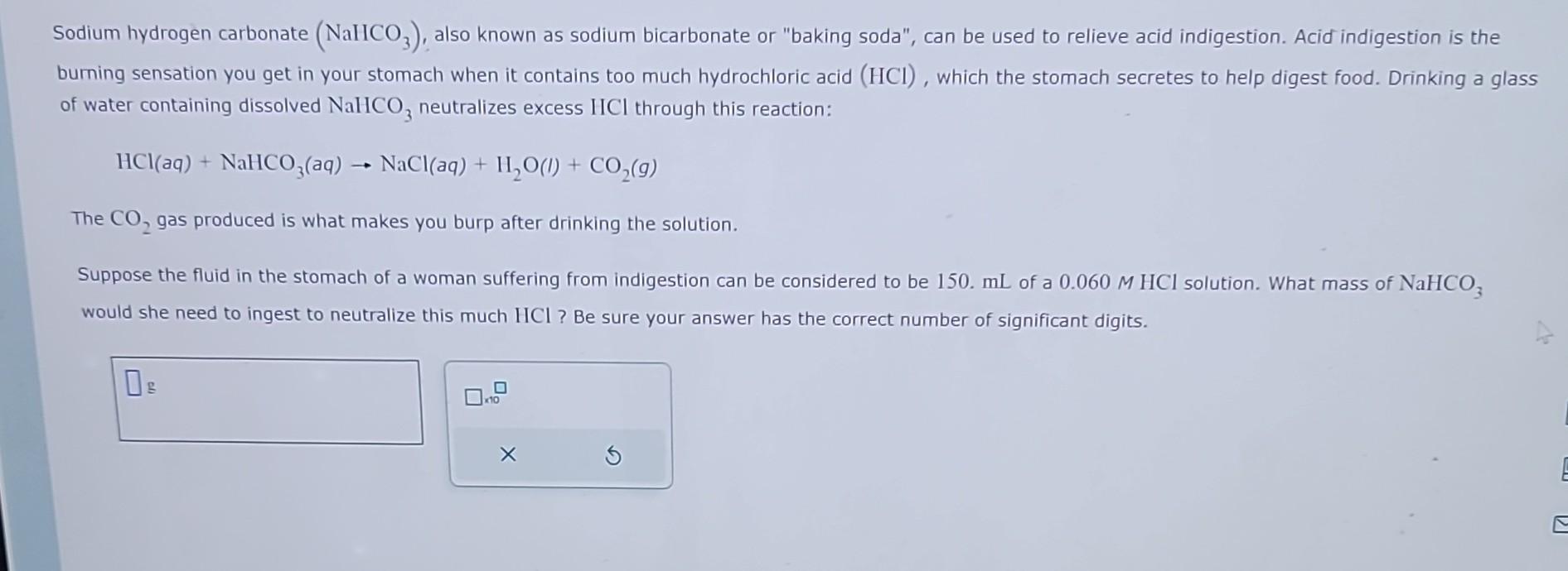 Solved Sodium hydrogen carbonate (NaHCO3), also known as | Chegg.com